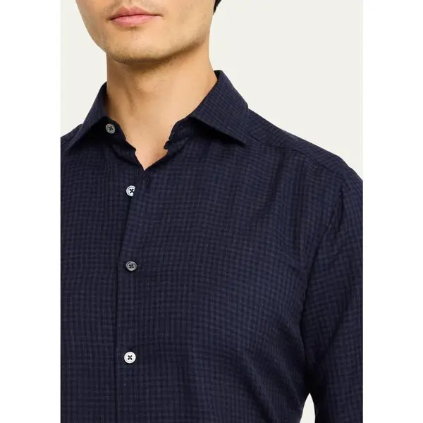 Zegna Cotton And Cashmere Check Casual Button-down Shirt
