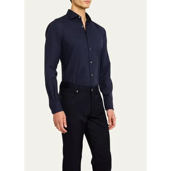 Zegna Cotton And Cashmere Check Casual Button-down Shirt