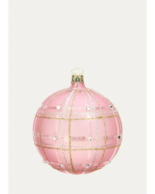 Bergdorf Goodman Glitter-embellished Plaid Pink Ball Christmas Ornat