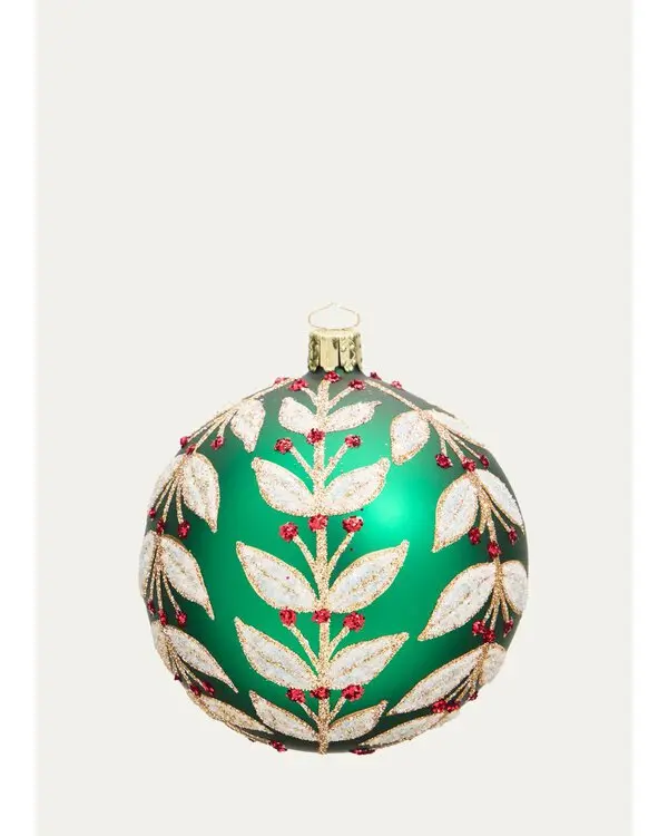 Bergdorf Goodman Berries & Leaves On Green Ball Christmas Ornat