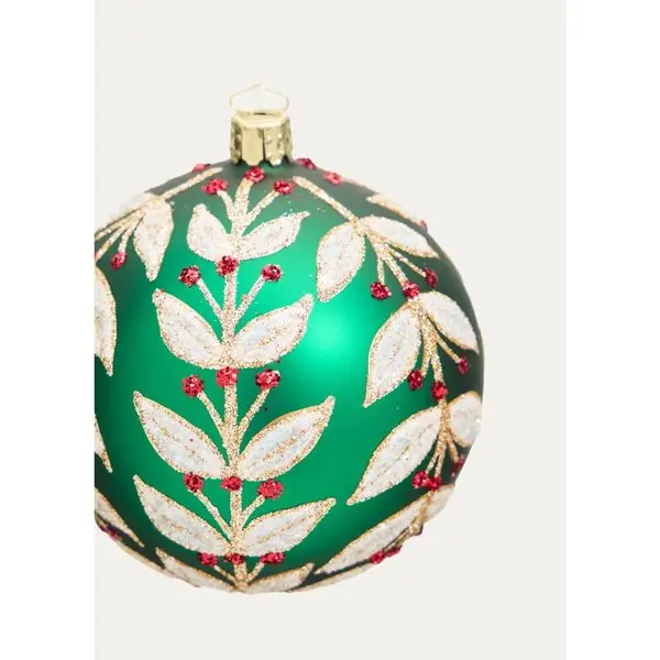 Bergdorf Goodman Berries & Leaves On Green Ball Christmas Ornat