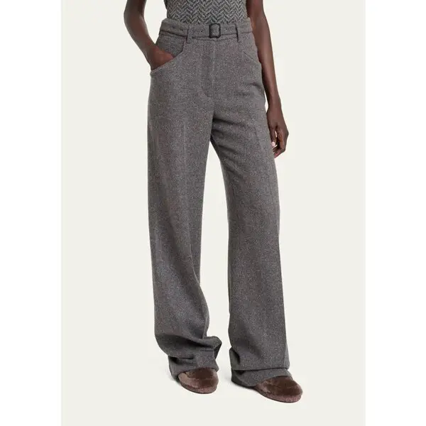 Gabriela Hearst Norman Herringbone Belted Straight-leg Pants
