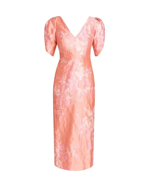 Erdem Floral-print Textured Satin Midi Dress - Pink