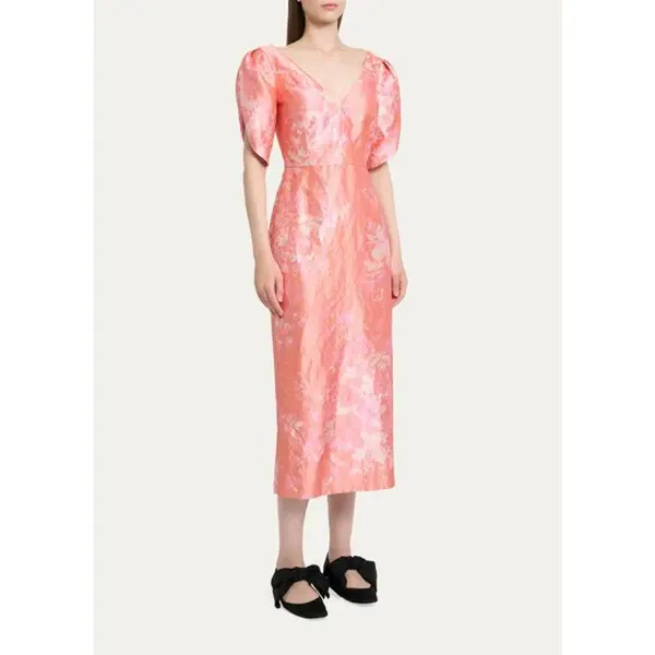 Erdem Floral-print Textured Satin Midi Dress