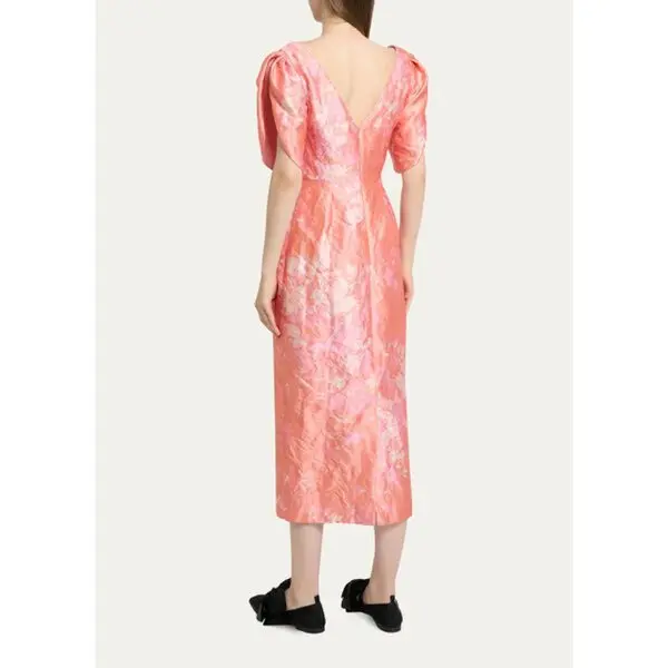 Erdem Floral-print Textured Satin Midi Dress