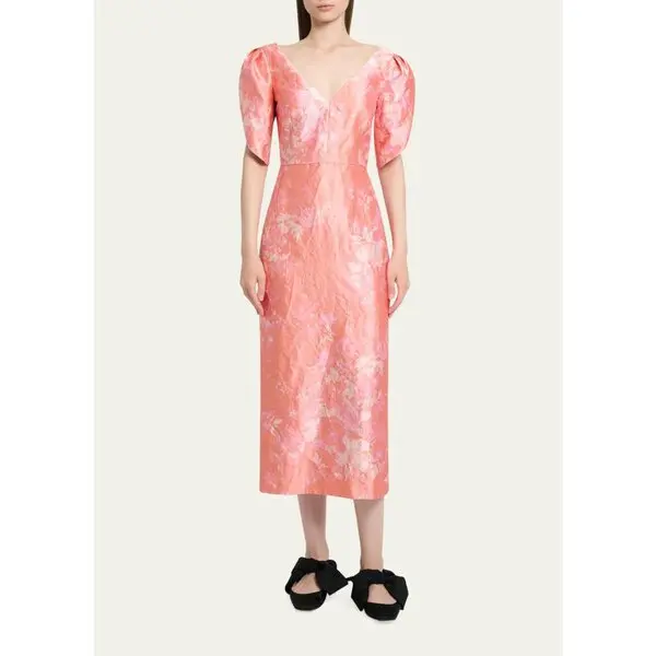 Erdem Floral-print Textured Satin Midi Dress