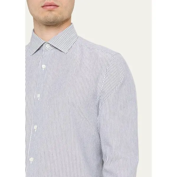 Zegna Cotton And Cashmere Pinstripe Modern-fit Sport Shirt - Blue