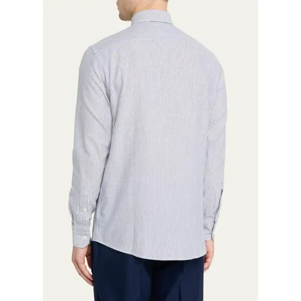Zegna Cotton And Cashmere Pinstripe Modern-fit Sport Shirt - Blue