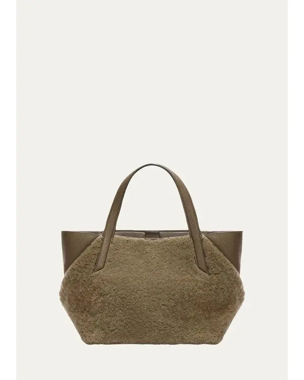 VALEXTRA Gio Small Leather & Shearling Tote Bag