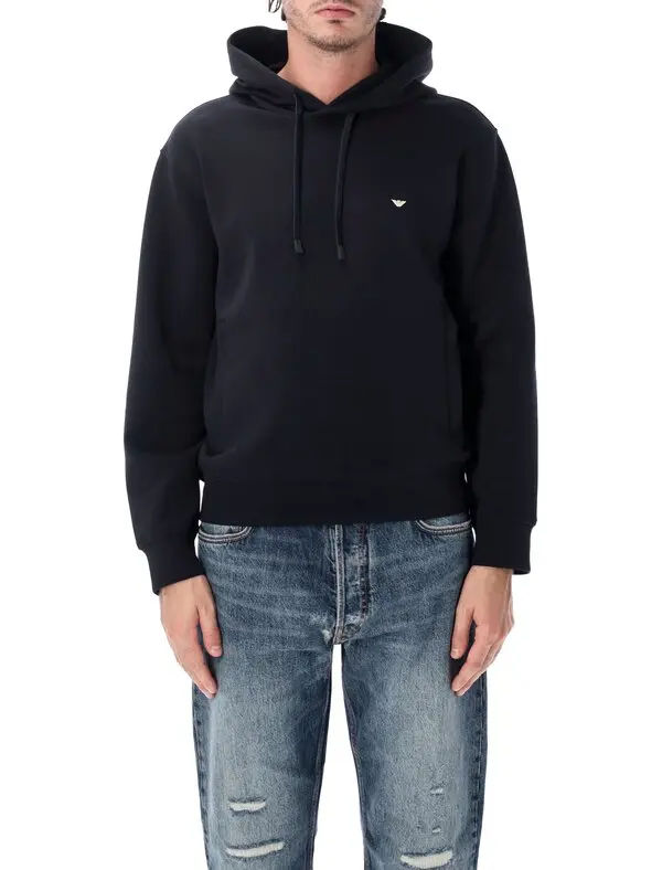Emporio Armani Embroidered Logo Pullover Hoodie - Blue