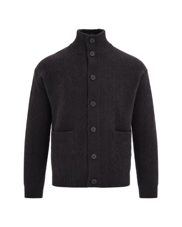 PAOLO PECORA Textured Button-front Mock Neck Cardigan - Marrone