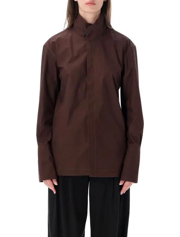 THE LATEST High Neck Long Sleeve Button-front Shirt - Marrone