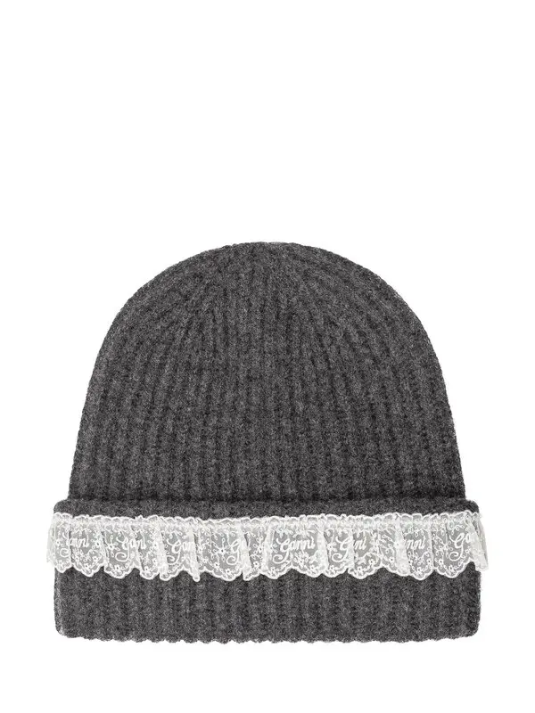 GANNI Wool Lace Beanie Hat - Phantom