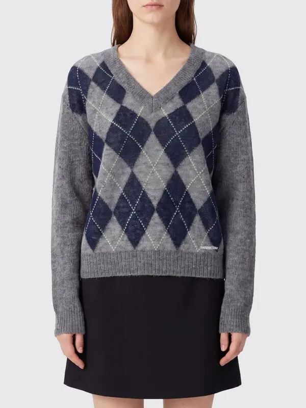 SHUSHU/TONG Argyle V-neck Wool And Mohair Jumper - Grey