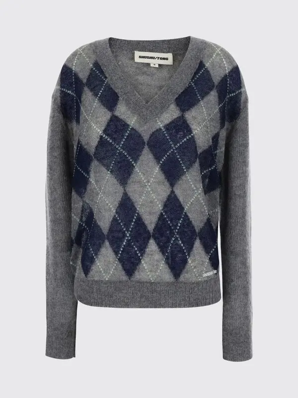 SHUSHU/TONG Argyle V-neck Wool And Mohair Jumper