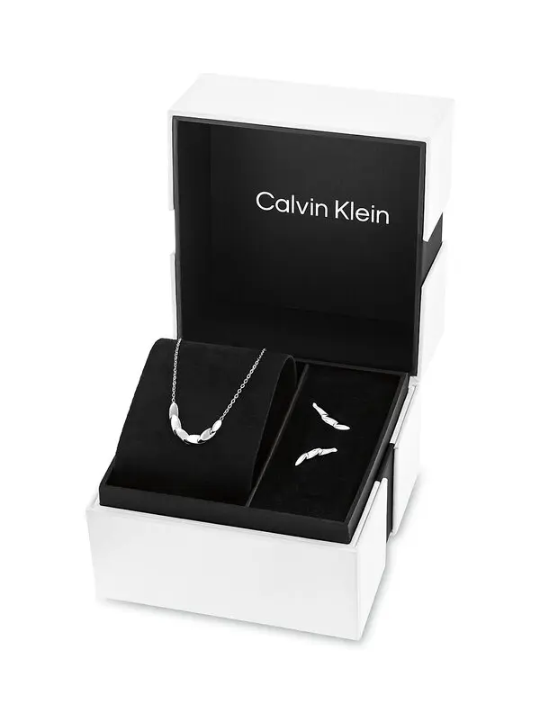 Calvin Klein Asymmetric Earrings + Necklace Set - Silver