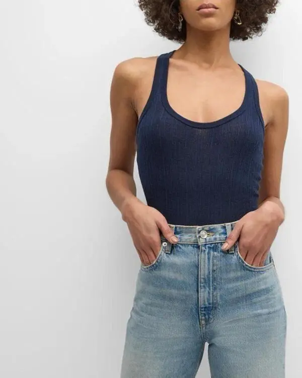 A.L.C. Iris Striped Scoop-neck Tank Top - Navy