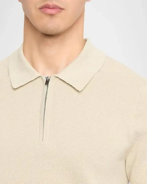 Vince Apos;s Cotton And Cashmere Pique Half-zip Polo Shirt - Parchment