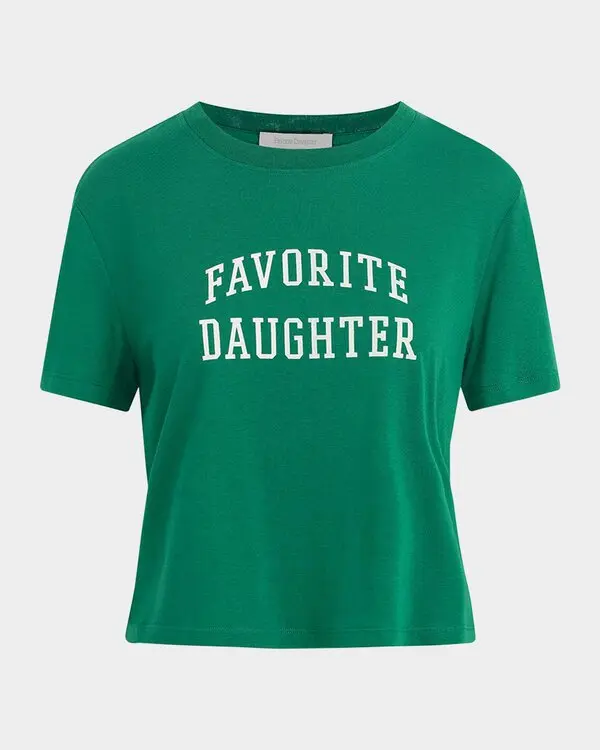 FAVORITE DAUGHTER Cropped Collegiate T-shirt - Grnwht
