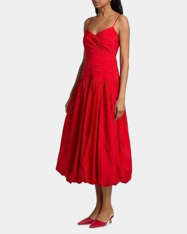 Cinq À Sept Fia Drop-waist Bubble Midi Dress - Goji Berry