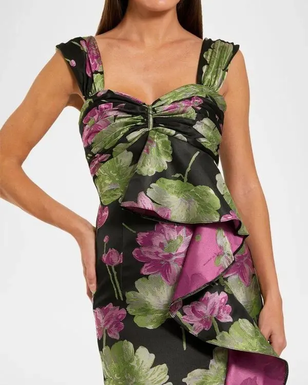 Mac Duggal Ieena One Brocade Column Dress - Black Mult