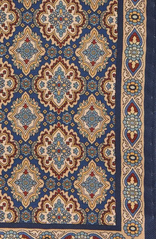 Eton Medallion Silk Twill Pocket Square - Navy