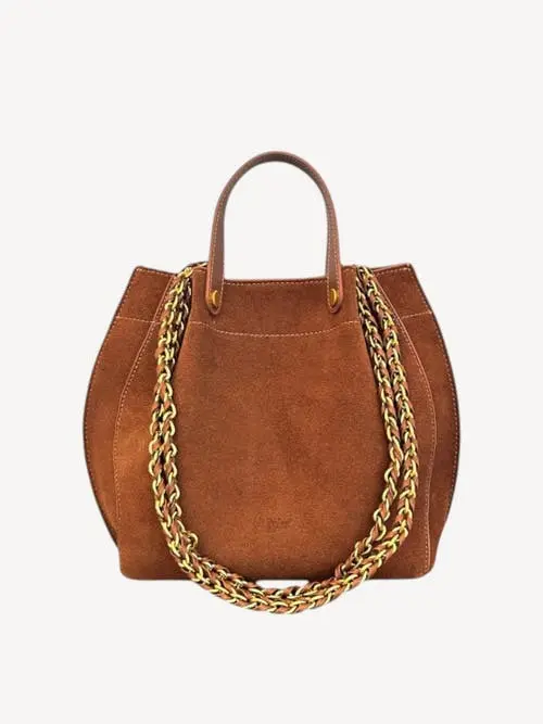 MI BOLSA LONDON Barcelona Genuine Suede Leather Top Handle Bag