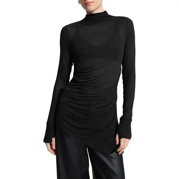 MARCELLA Arden Ruched Turtleneck Knit Top - Black