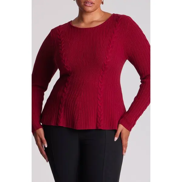 ESTELLE Eveline Peplum Cable Knit Sweater