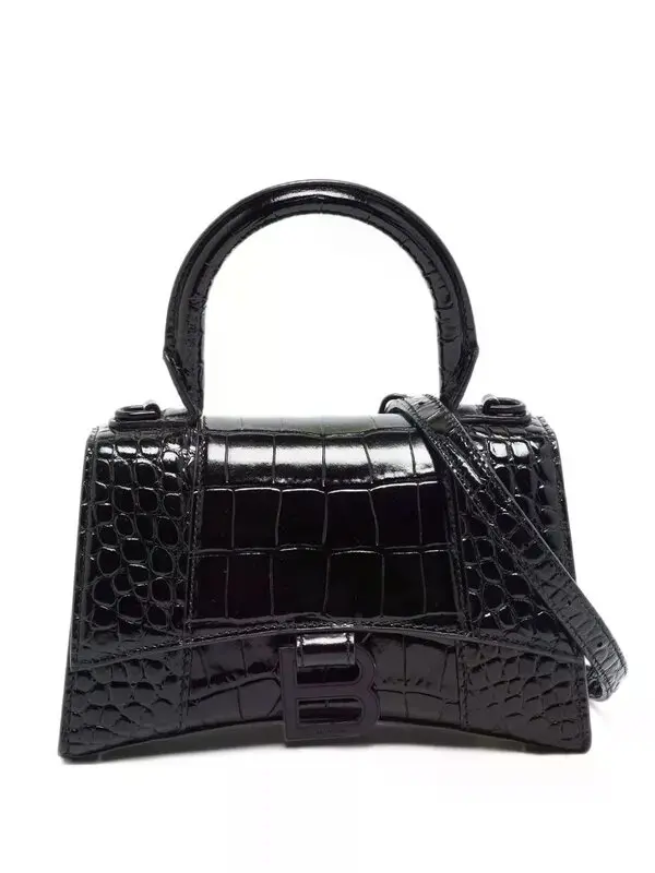 Balenciaga Xs Hourglass Croc-embossed Tote Bag - Black