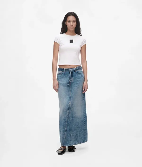 Karl Lagerfeld Denim Belted Maxi Skirt - Soft Tinted Blue