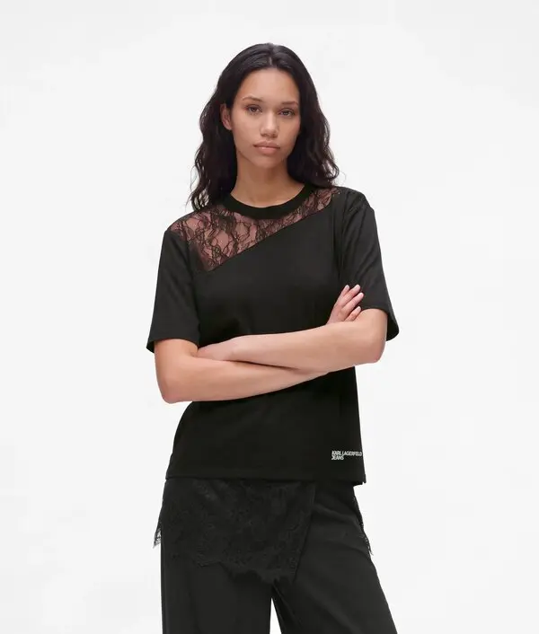 Karl Lagerfeld Lace Panel T-shirt - Black