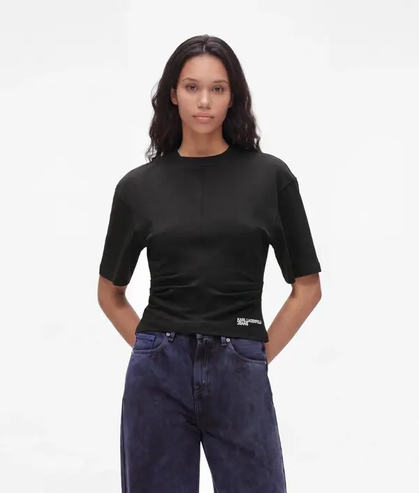Karl Lagerfeld Wide-sleeved Gathered T-shirt - Black
