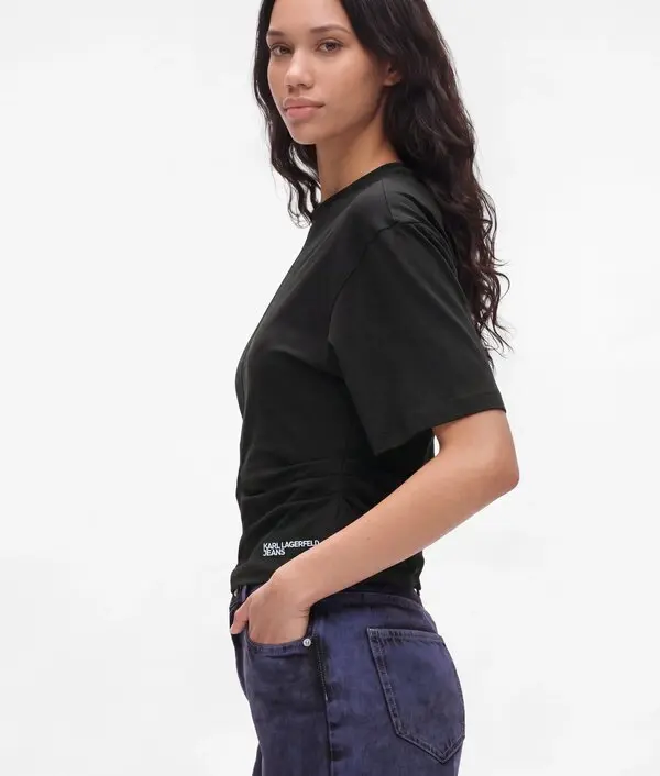 Karl Lagerfeld Wide-sleeved Gathered T-shirt - Black