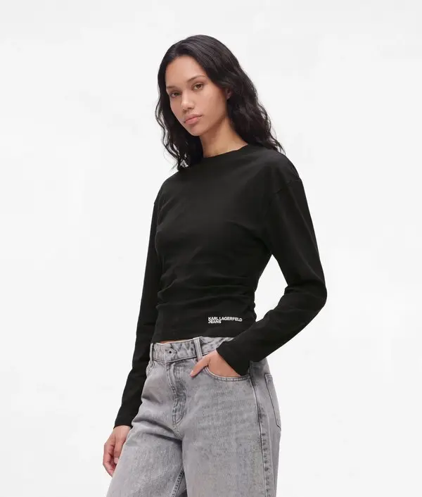 Karl Lagerfeld Long-sleeved Gathered T-shirt - Black