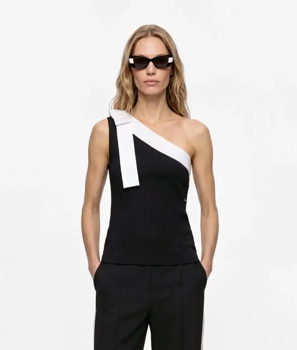 Karl Lagerfeld One-shoulder Bow Top - Black