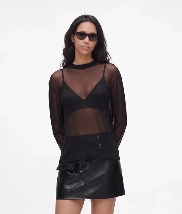 Karl Lagerfeld Long-sleeved Mesh Top - Black