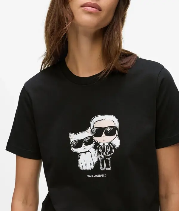 Karl Lagerfeld Ikon Karl And Choupette Sketch T-shirt - Black