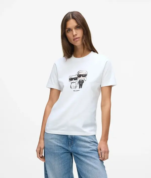 Karl Lagerfeld Ikon Karl And Choupette Sketch T-shirt - White
