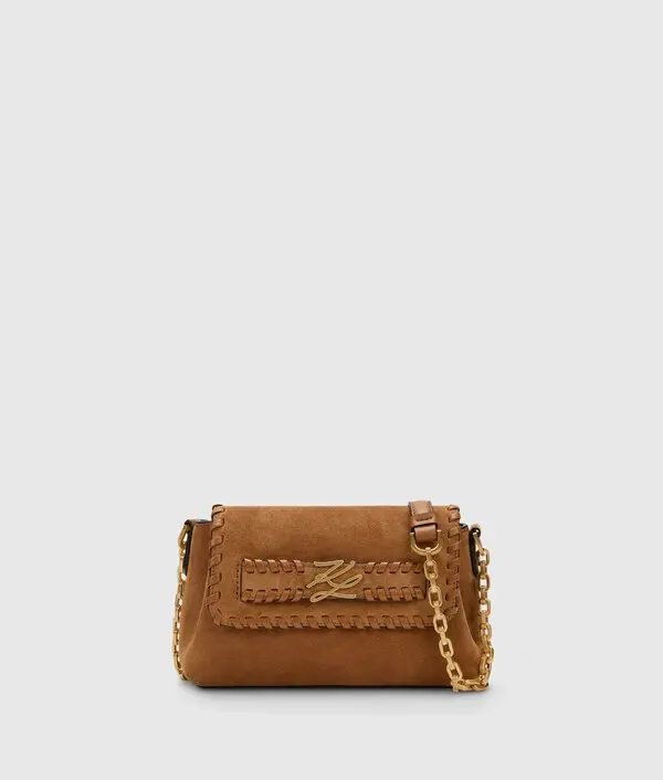 Karl Lagerfeld K/autograph Small Suede Crossbody Bag - Caramel