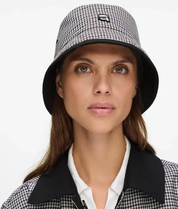 Karl Lagerfeld Ikon Reversible Checked Bucket Hat