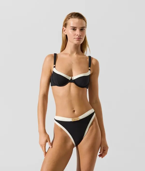 Karl Lagerfeld Underwired Contrast Trim Bikini Top - Black