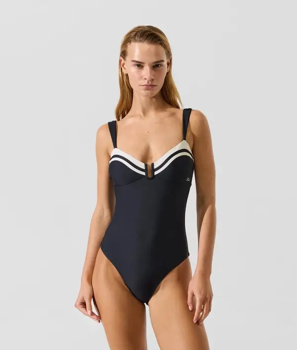 Karl Lagerfeld Signature Contrast Trim Swimsuit - Black
