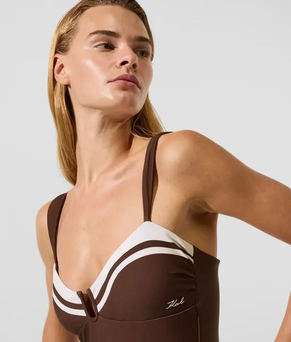 Karl Lagerfeld Signature Contrast Trim Swimsuit - Chestnut