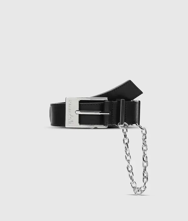 Karl Lagerfeld Chain Detail Leather Belt - Black