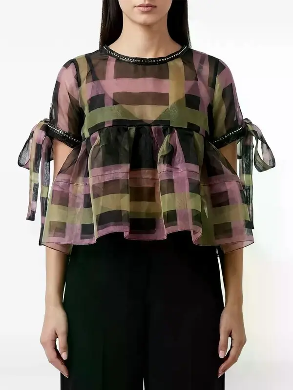 PAPER DOLLS Plaid-print Organza Blouse