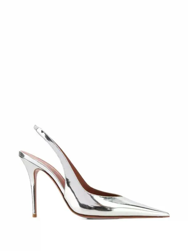 Amina Muaddi Anok Metallic Slingback Pumps - Silver