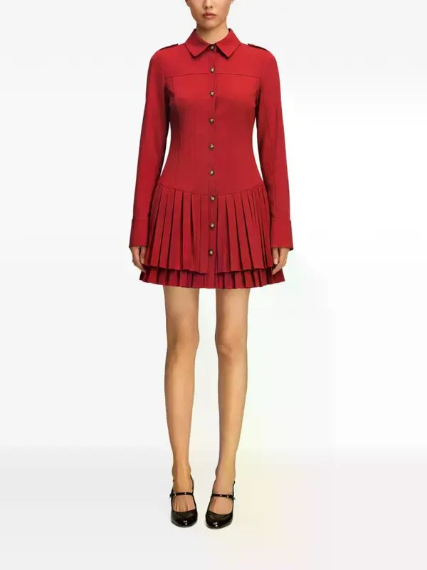 Cinq À Sept Dalissa Pleated-skirt Button-up Mini Dress - Red