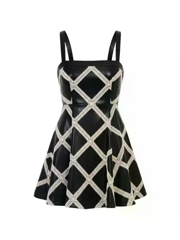 Cinq À Sept Jelena Crochet-trimmed Faux-leather Mini Dress - Black