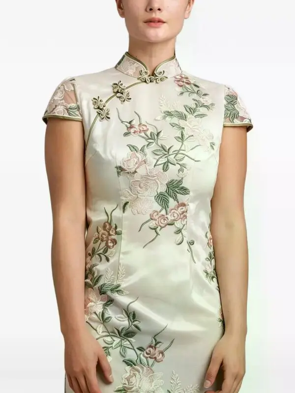 QIPOLOGY Frog-fastening Floral-embroidered Qipao